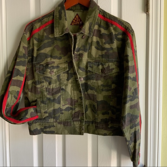 Signature8 | Jackets & Coats | Green Camouflage Crop Jean Jacket Red ...